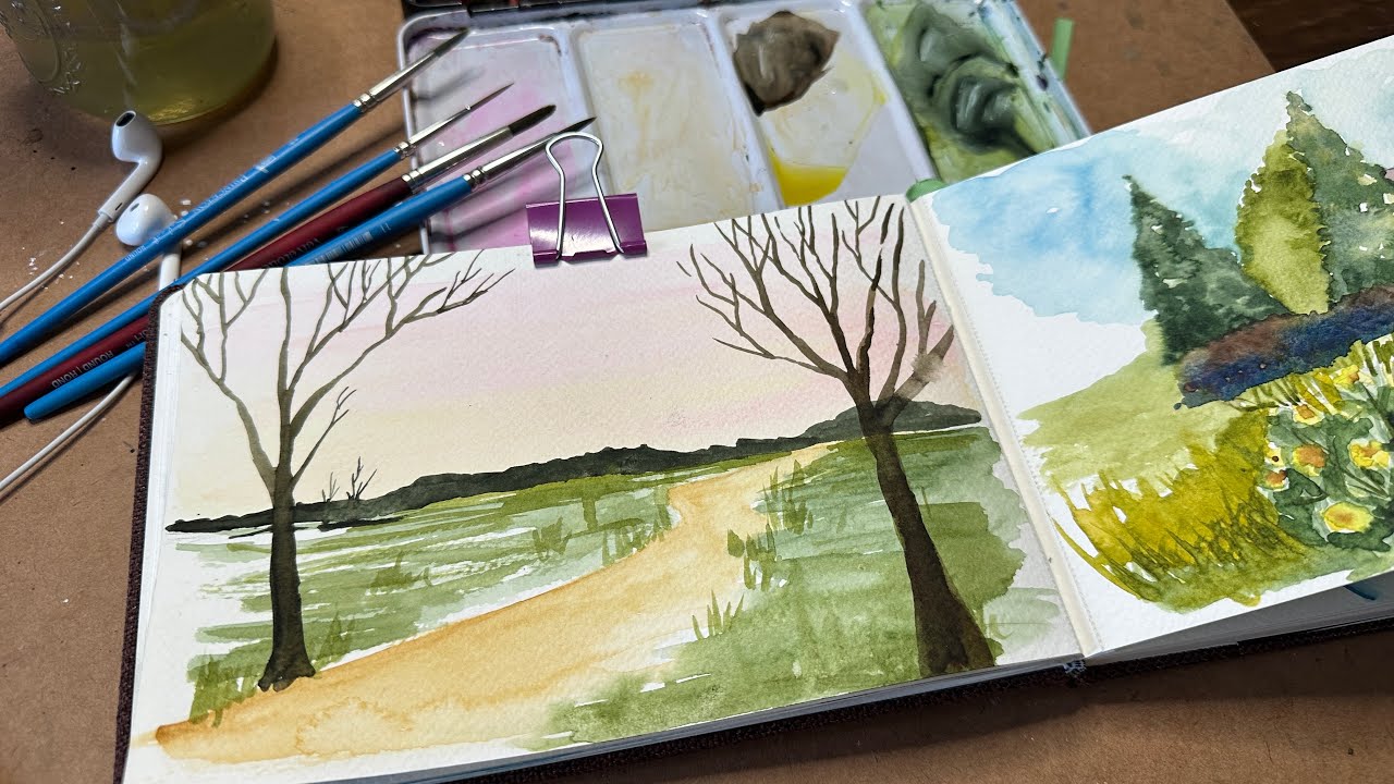 Watercolor Journal Day 1 (sunrise landscape) - YouTube