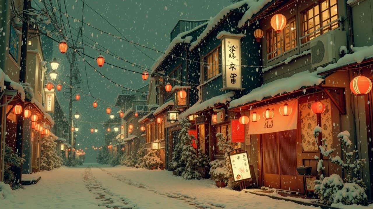Cozy Winter Night in Japanese Town ~ Soft Falling Snow Lofi Hip Hop Mix ...