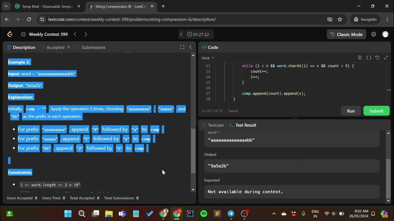 100326 String Compression Iii Leetcode Weekly Contest 399 Youtube