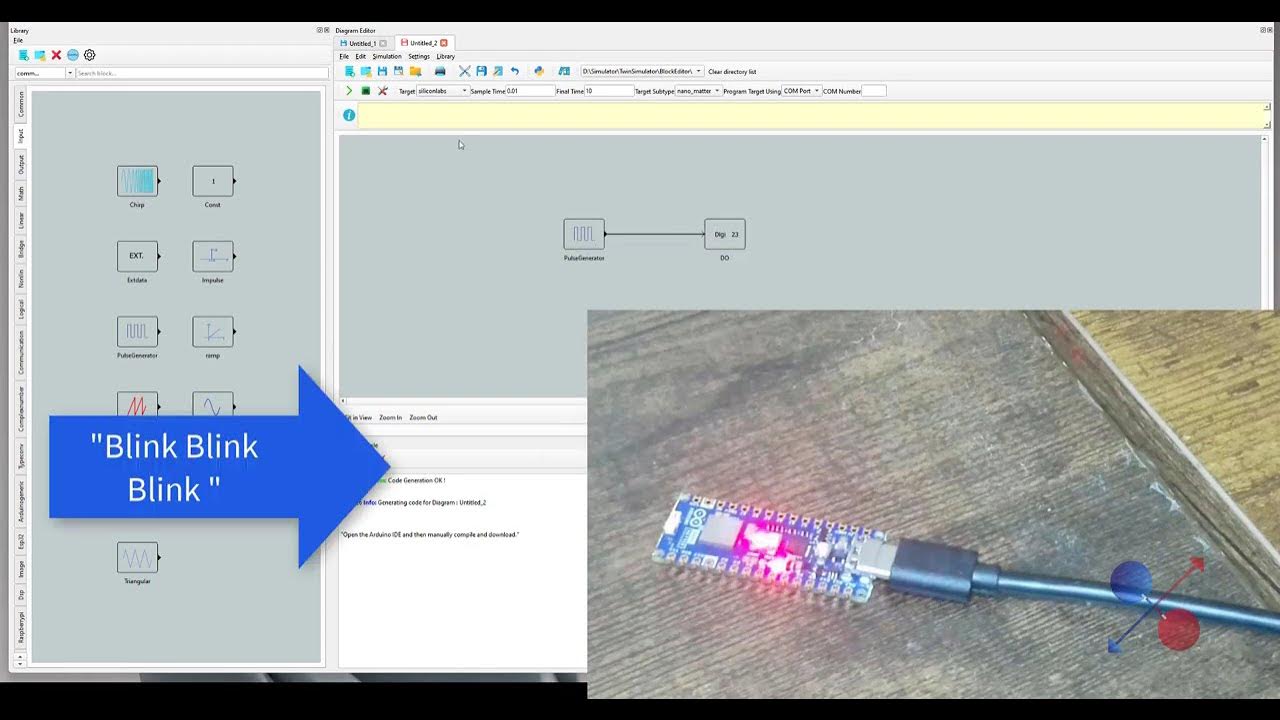Arduino Nano Matter Board support in Twin Simulate - Model based automatic code generation - YouTube