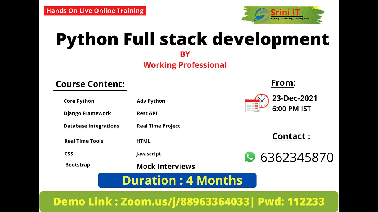 Python Full stack development | Srini IT - YouTube