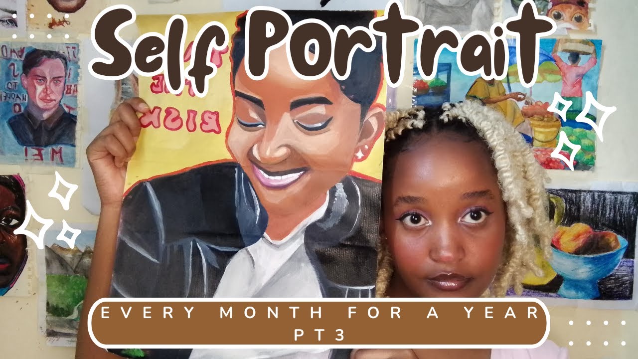 Self portrait every month for a year pt3 (redoing a painting) - YouTube