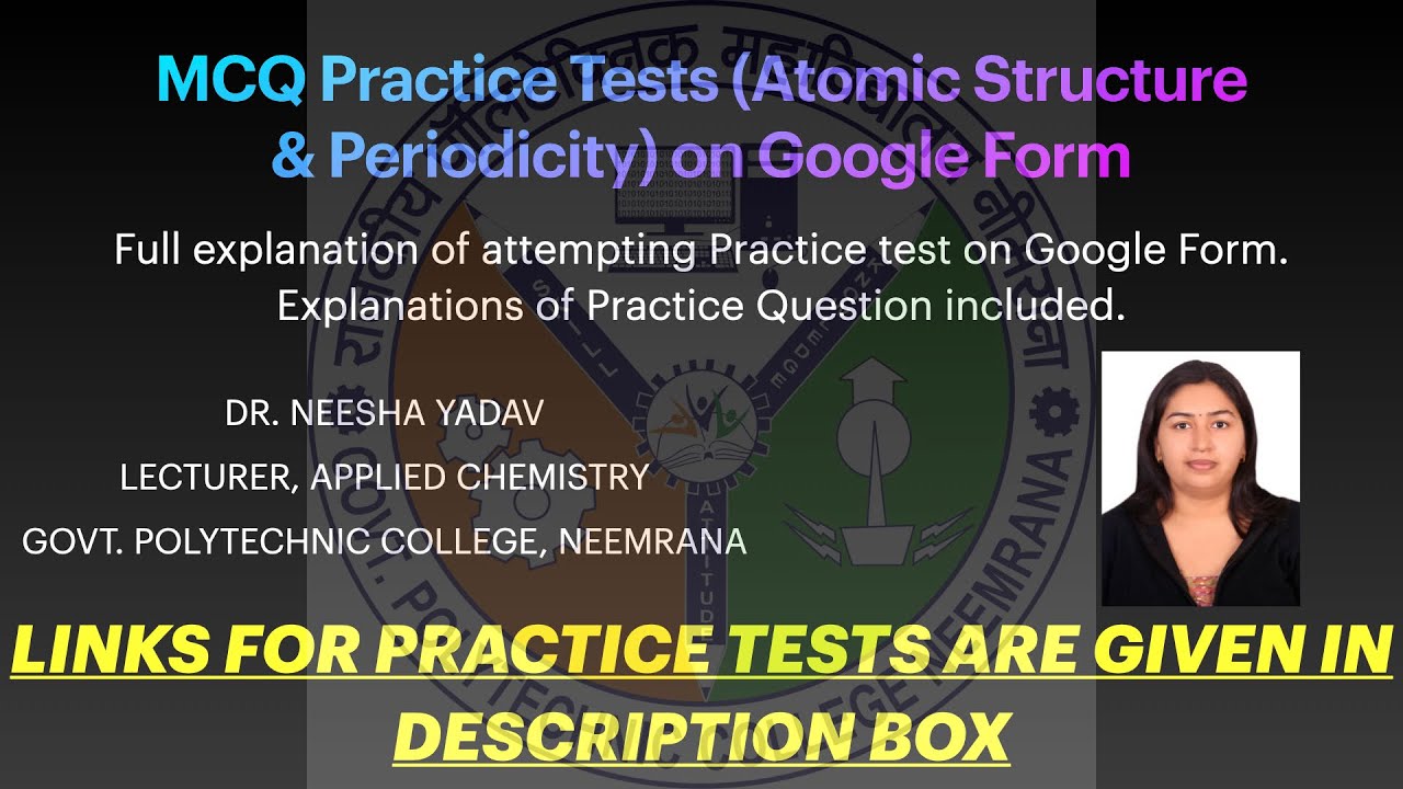 CHEM 103 | MCQ Practice Test (Unit 1 & 2) on Google Form | Dr. Neesha ...