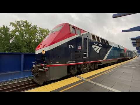 (Northbound) Amtrak 174 Phase VII Paint Scheme leads Amtrak 14 departs the Tacoma Dome Station ...
