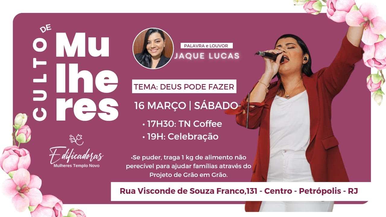 CULTO DE MULHERES EDIFICADORAS l DEUS PODE FAZER | Min. Profético Templo Novo. - YouTube