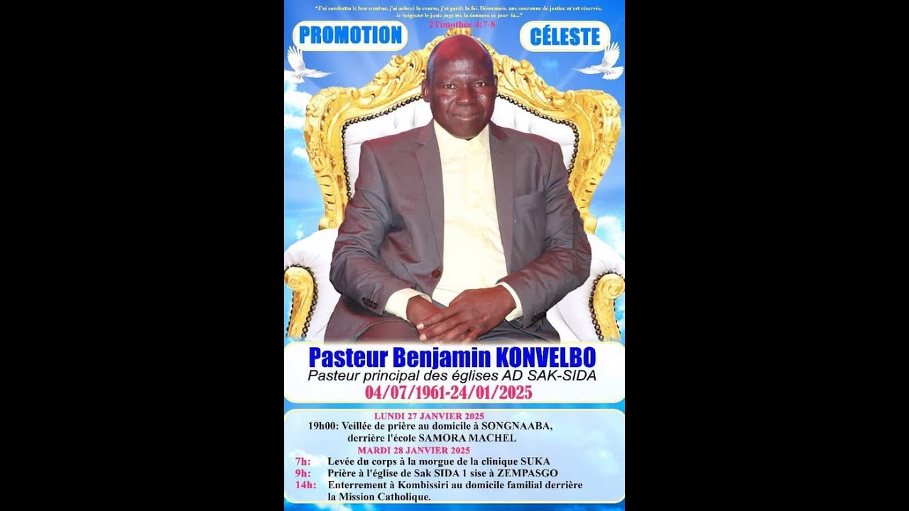 Promotion céleste du pasteur Benjamin KONVELBO - YouTube