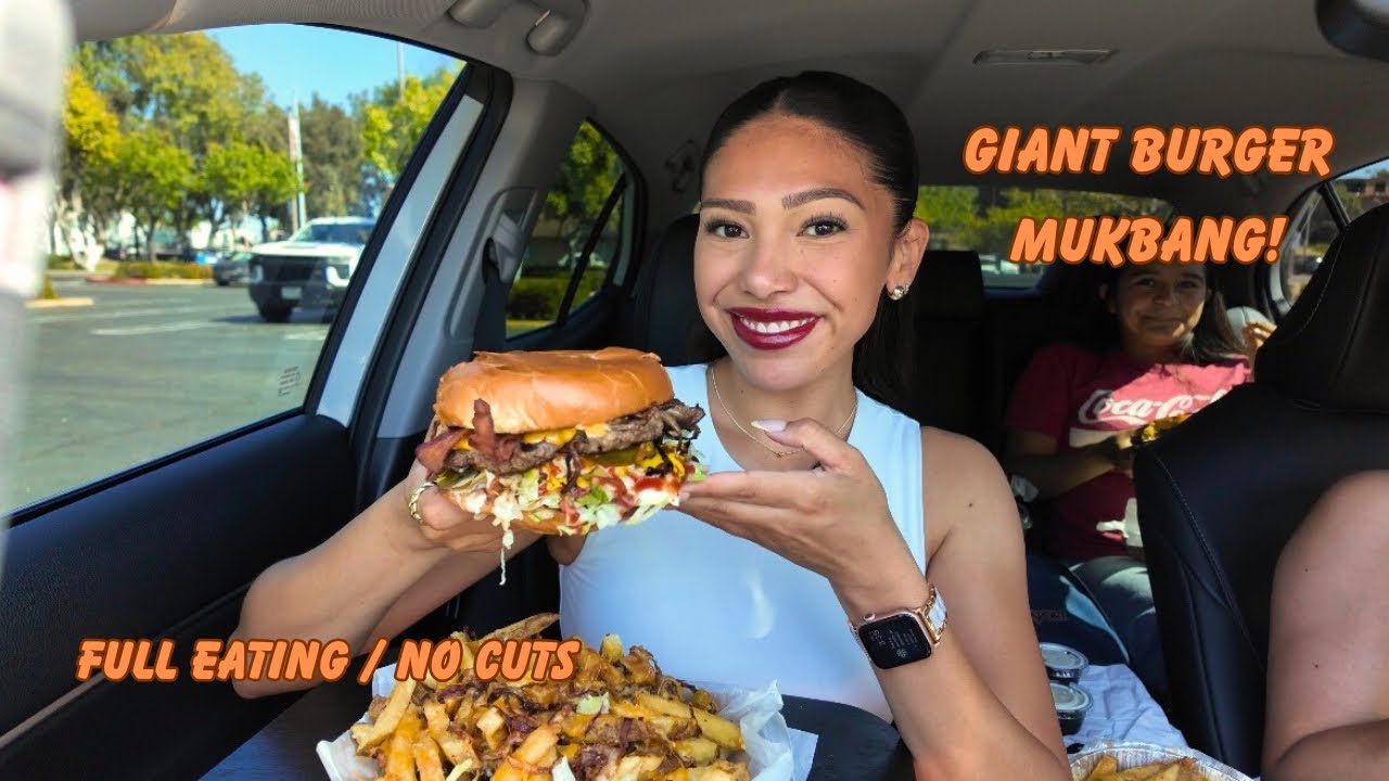 GIANT BURGER MUKBANG! FULL EATING VIDEO!🍔🧡NO CUTS - YouTube