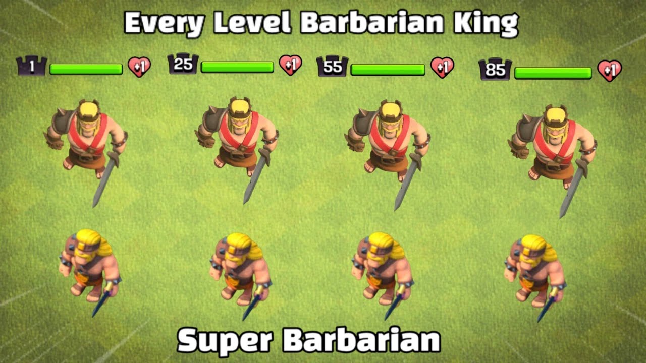 Every Level Barbarian King Vs Super Barbarian | Clash of Clans ...
