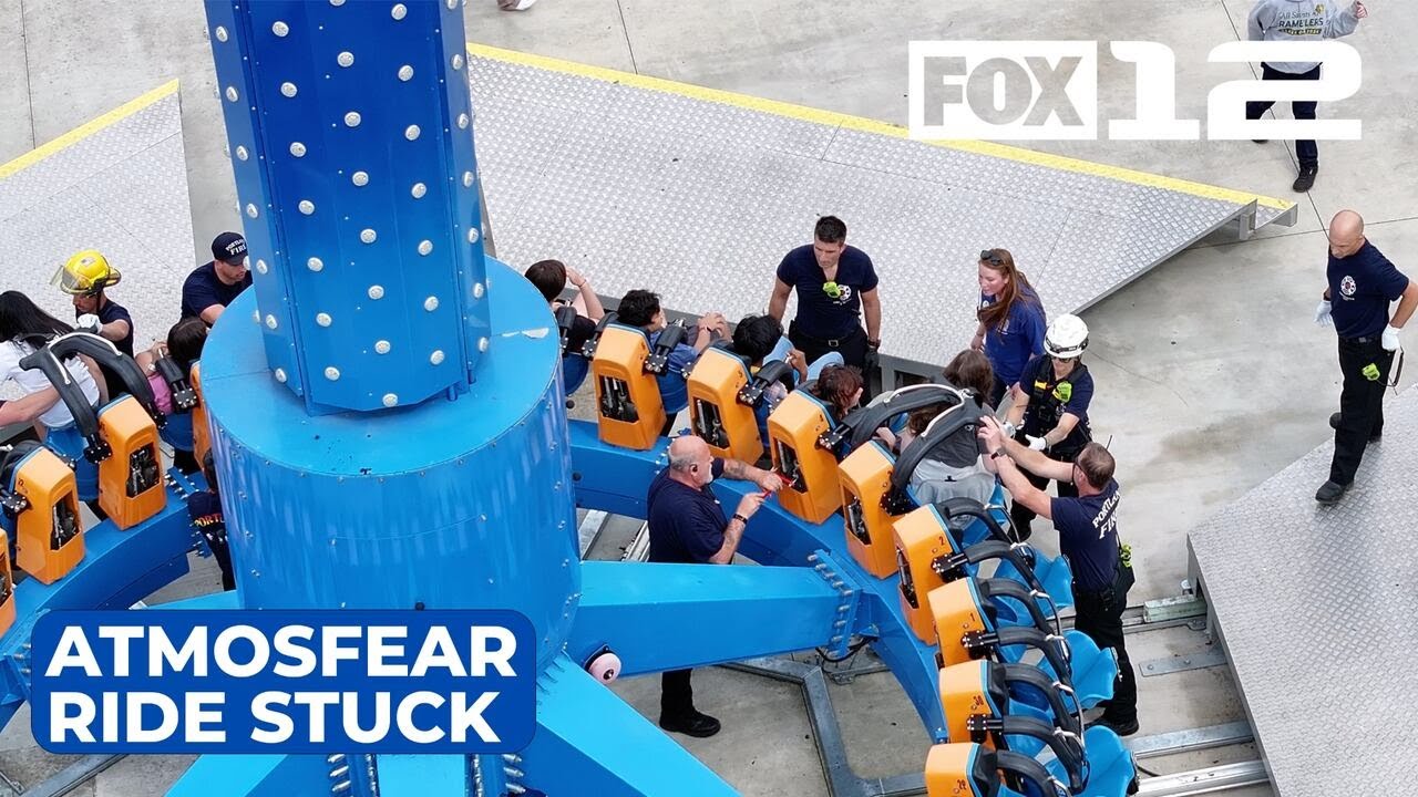 Oaks Park ride evacuated after being stuck upside down - YouTube