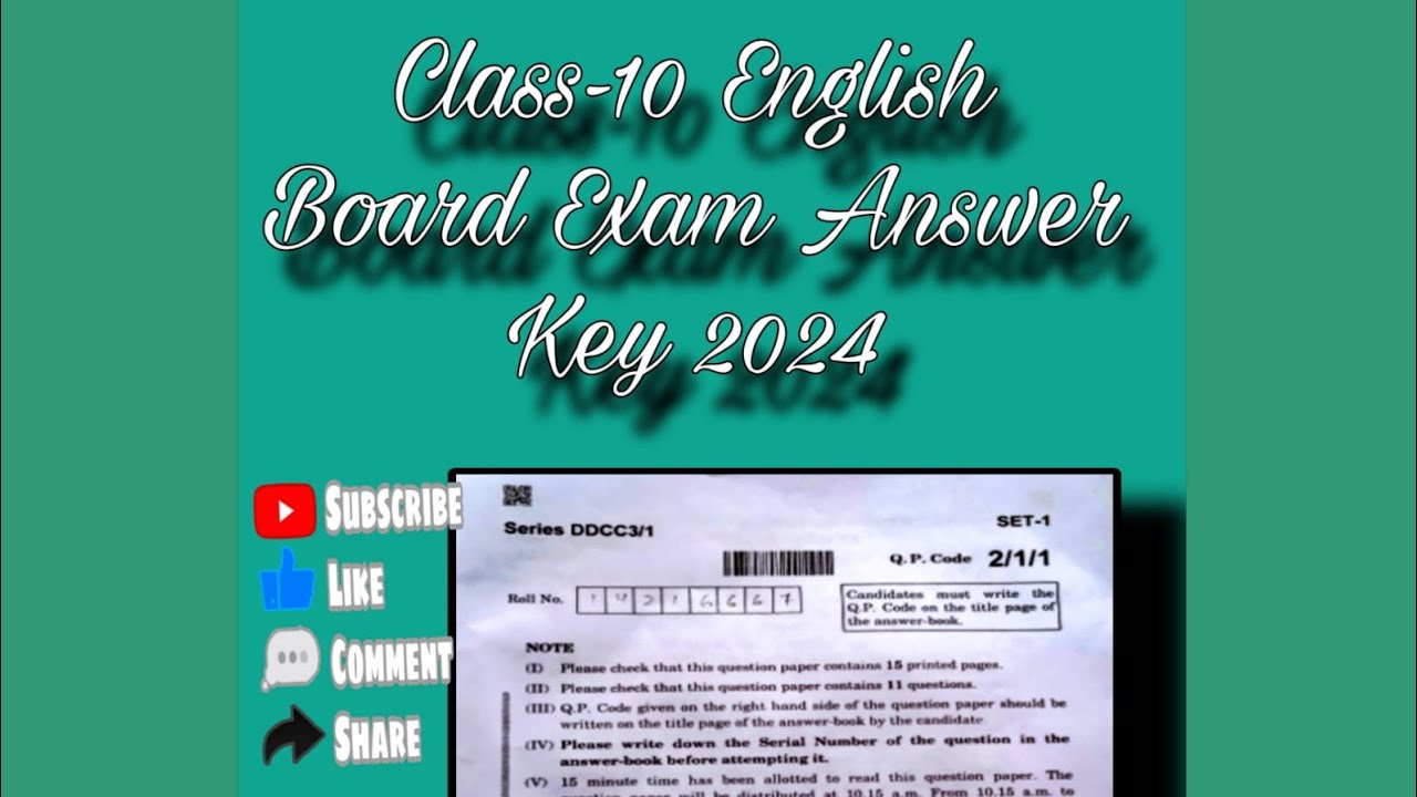 Class 10th CBSE 2023-2024 English question paper with answer key #must ...