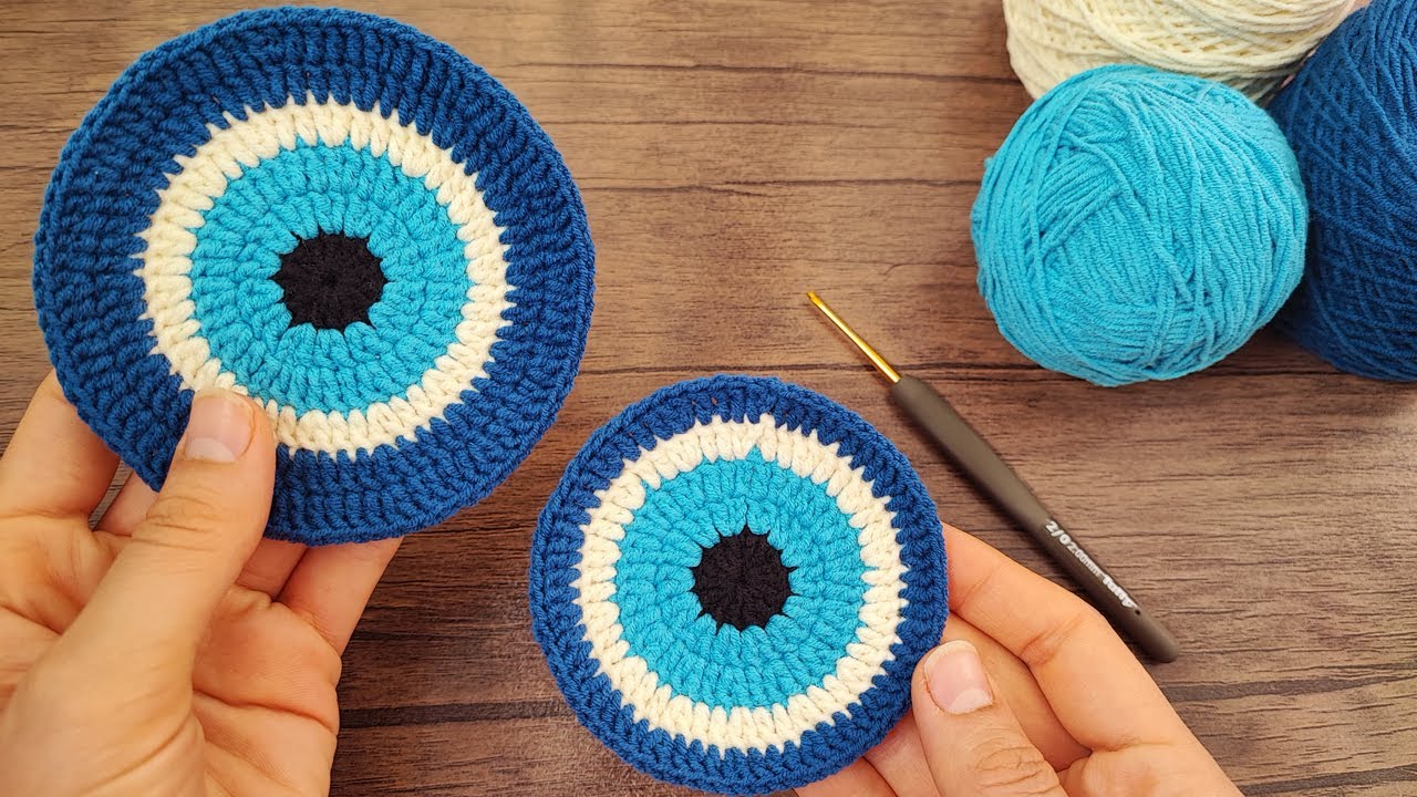 🧿 Crochet Coaster Evil Eye (Nazar Amulet Crochet Coaster) (Crochet How ...