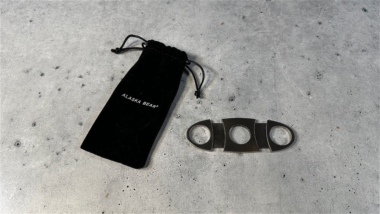 Alaska Bear Stainless Steel Cigar Cutter in Black Gift Pouch - YouTube