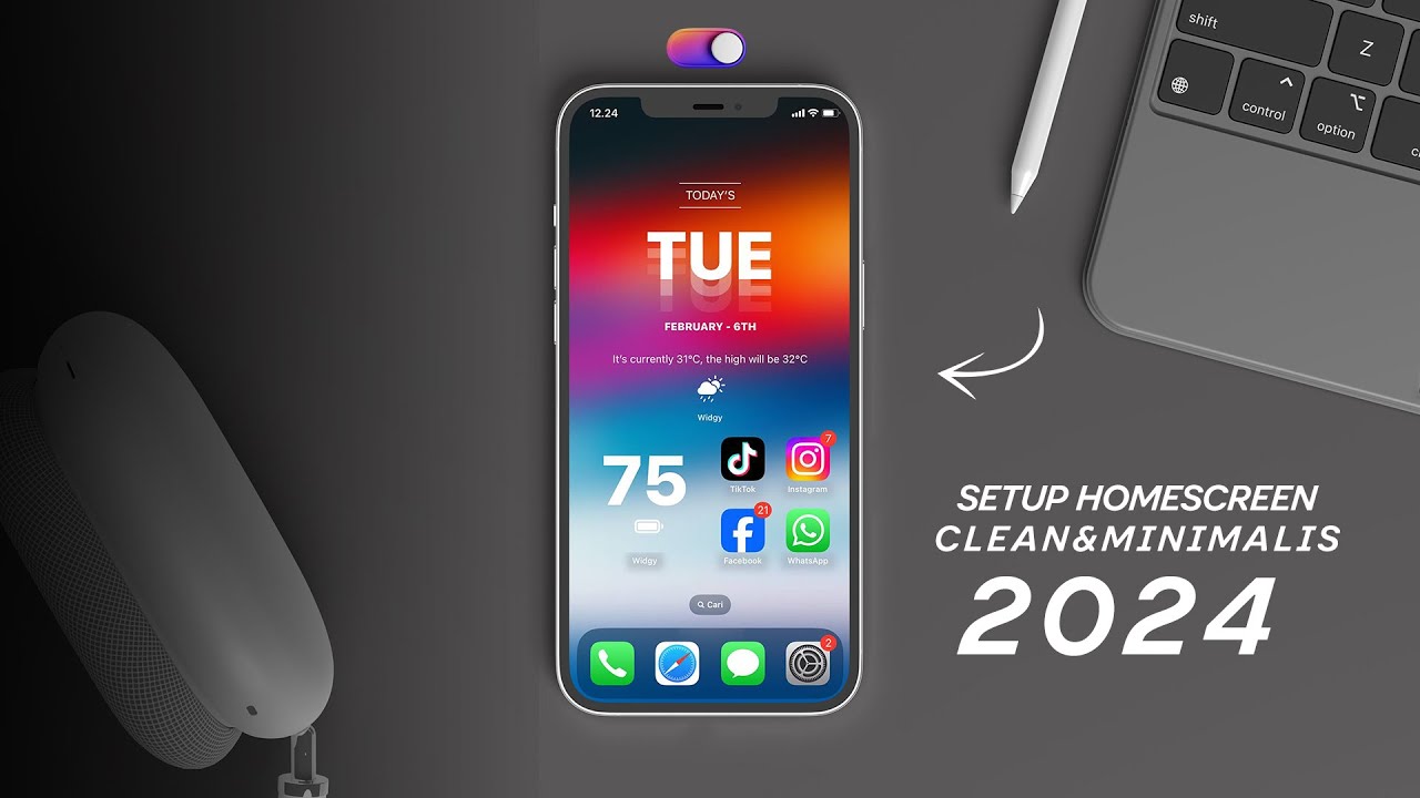 CARA UBAH TAMPILAN HOME SCREEN IPHONE 2024 - MINIMALIS SETUP - YouTube
