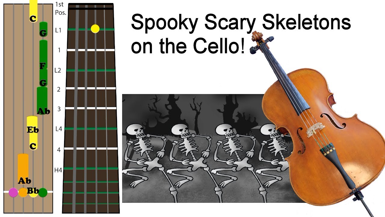 How to Play Spooky Scary Skeletons on the Cello (Tabs Tutorial) - YouTube