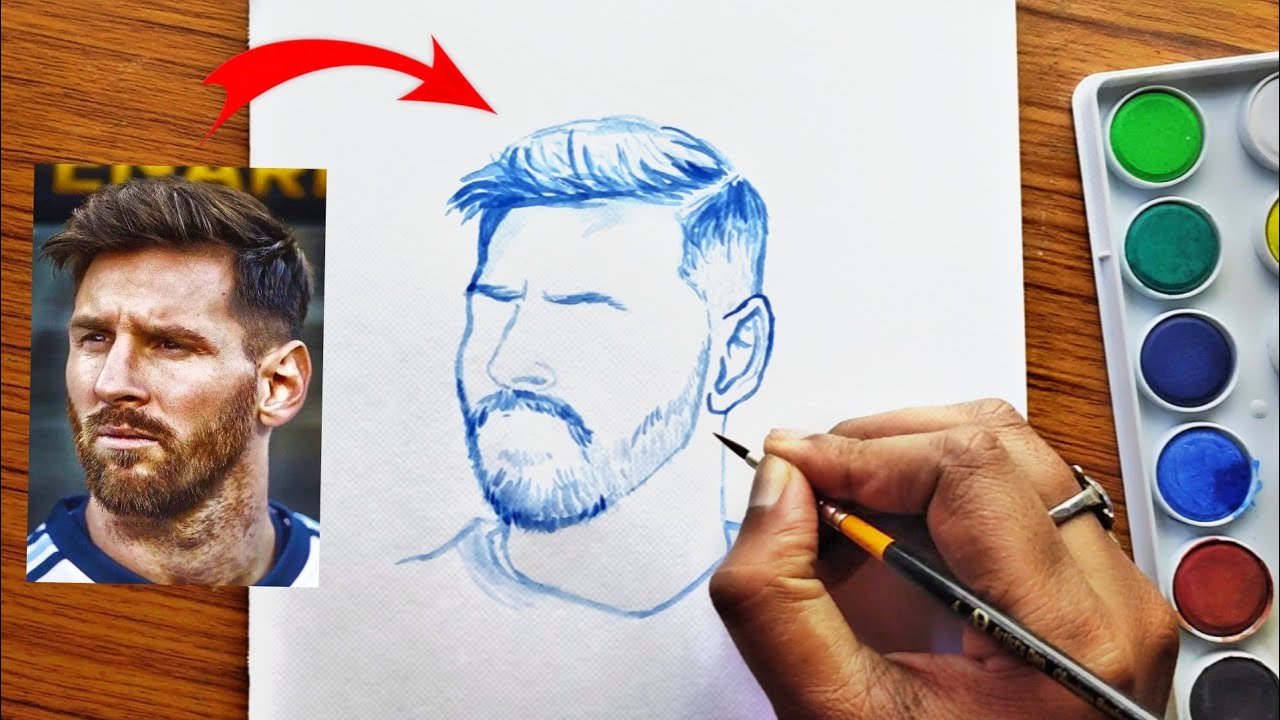 Lionel Messi Drawing Easy Watercolor | FIFA World Cup 2022 | How To ...