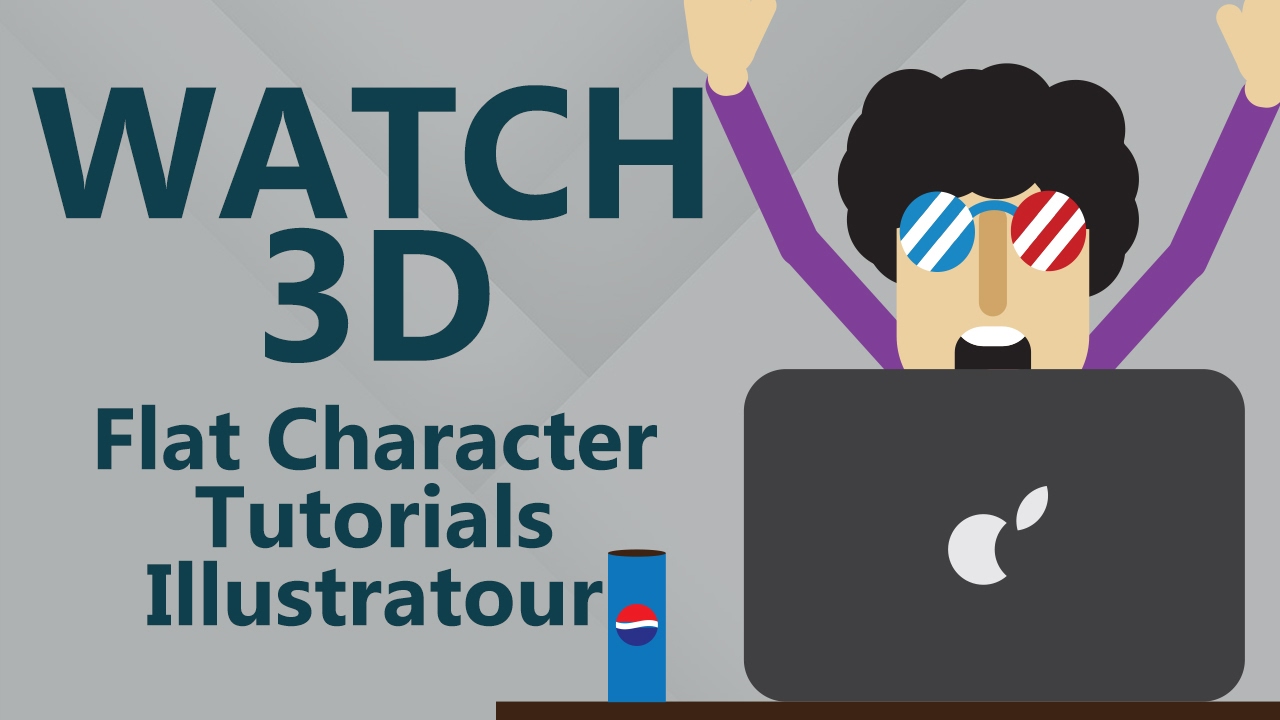 How to draw Flat Character Watching 3D,Geometric Design, Illustrator ...