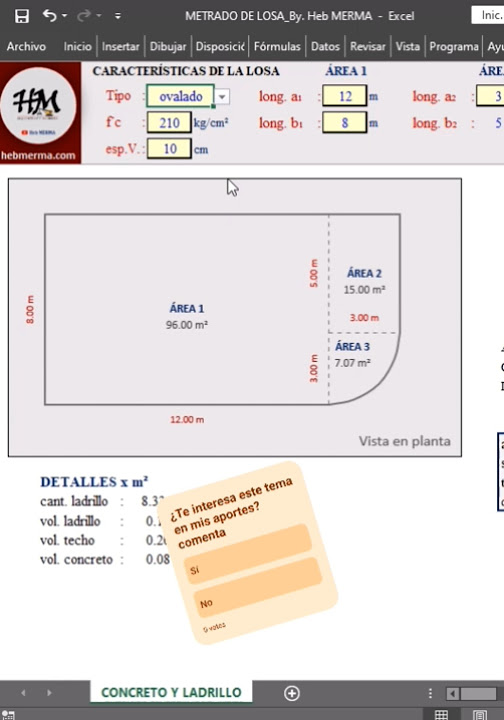 Excel para metrado de concreto y ladrillos en losa aligerada #hebmerma - YouTube