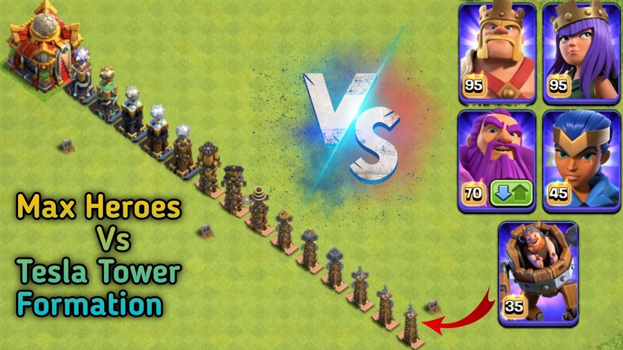 Every Level Hidden Tesla Vs All Max Heroes || Who Will Win 😱 || Clash ...