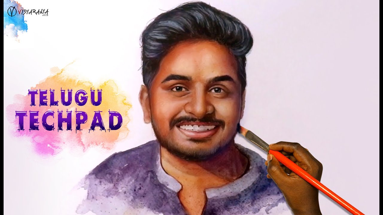 Telugu Techpad watercolor painting telugu vector portrait illustration ...