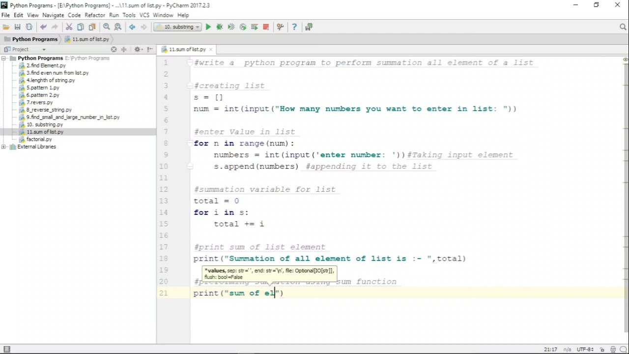 Python Program To Perform Summation Of All Elements Of List YouTube Python Program To Perform Summation Of All Elements Of List YouTube
