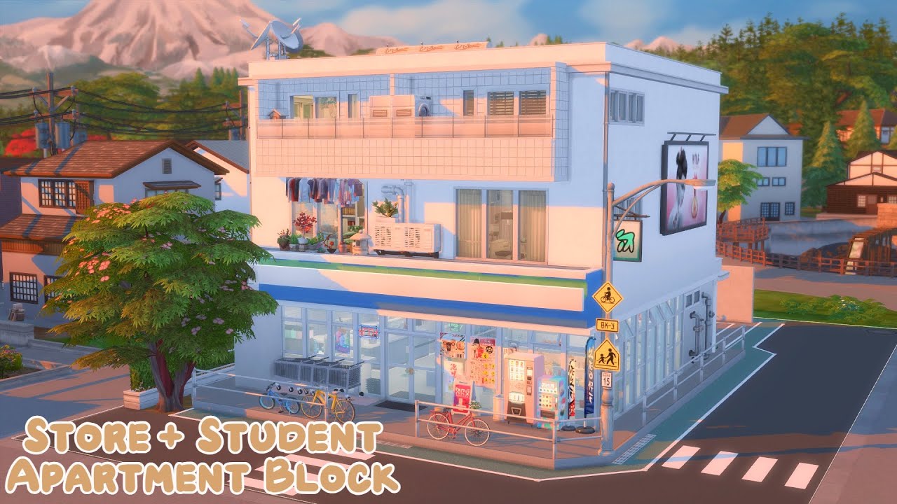 Convenience Store + Student Apartment Block 🏪🍙| The Sims 4 | No CC ...