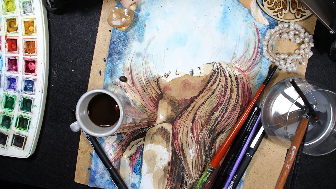 Drawing Ariel from the movie Little Mermaid 2023 / Coffee Drawing - YouTube