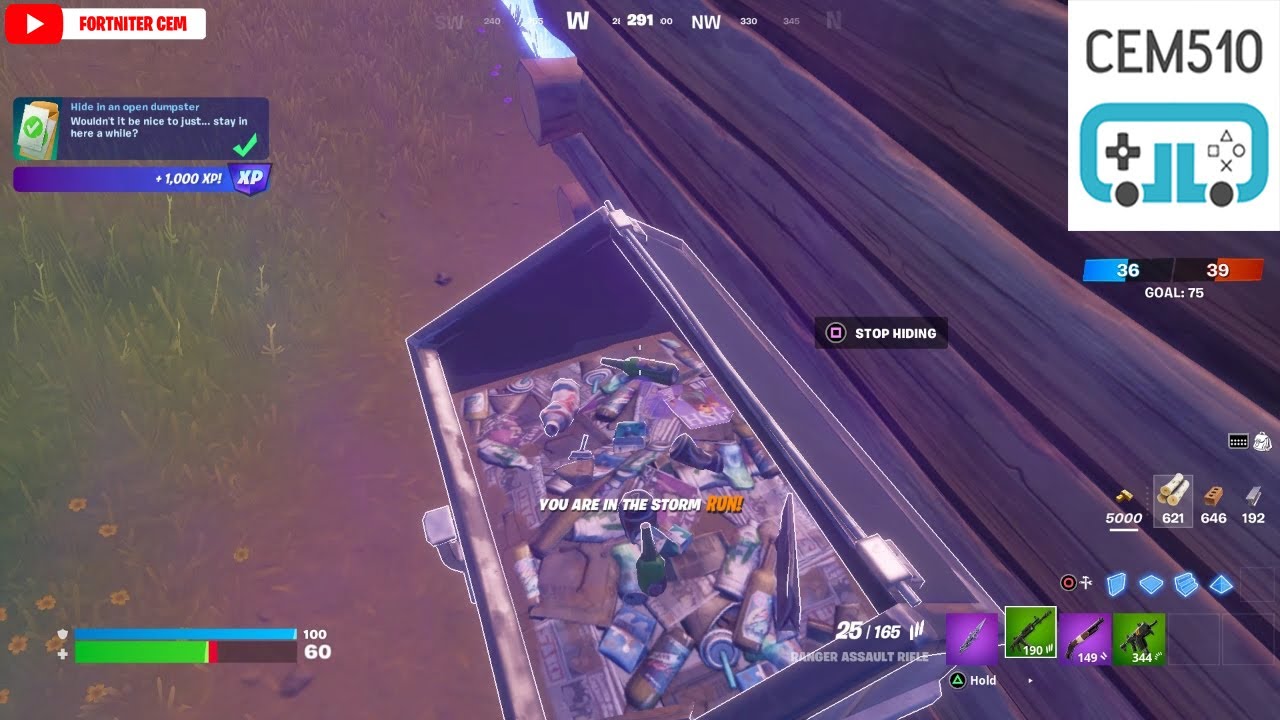 Hide in an open dumpster Fortnite Daily Quests - YouTube