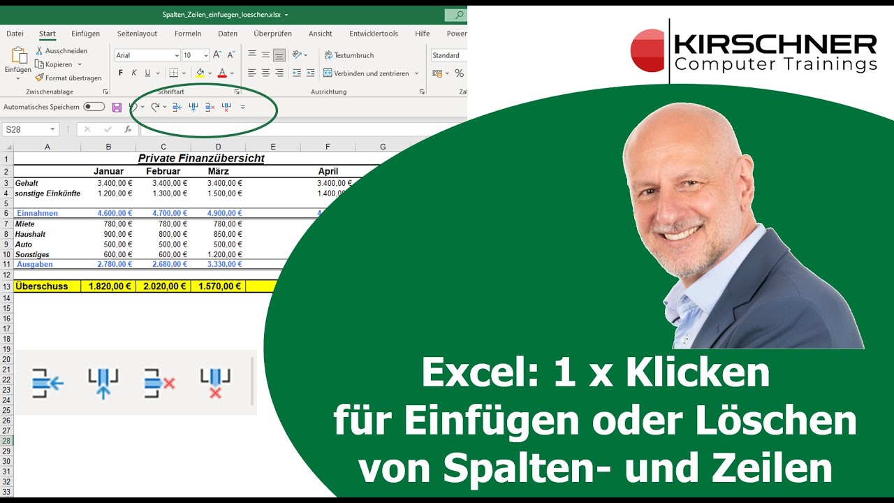 Excel Einfügen Spalten Zeilen - YouTube