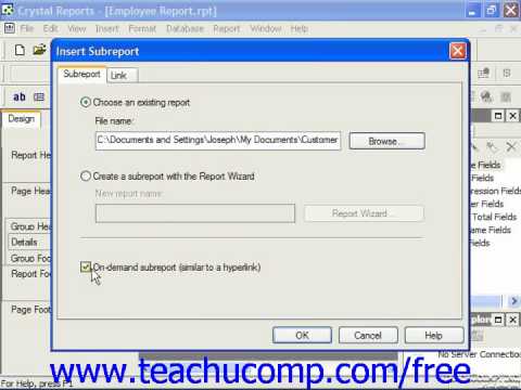 Crystal Reports Tutorial Creating Subreports Business Objects Training ...