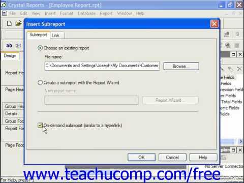 Crystal Reports Tutorial Creating Subreports Business Objects Training Lesson 13.7 - YouTube