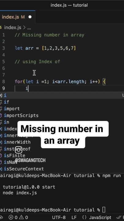 Missing Number In An Array In Js Dsajavascript Js Javascripttutorial Interviewquestion