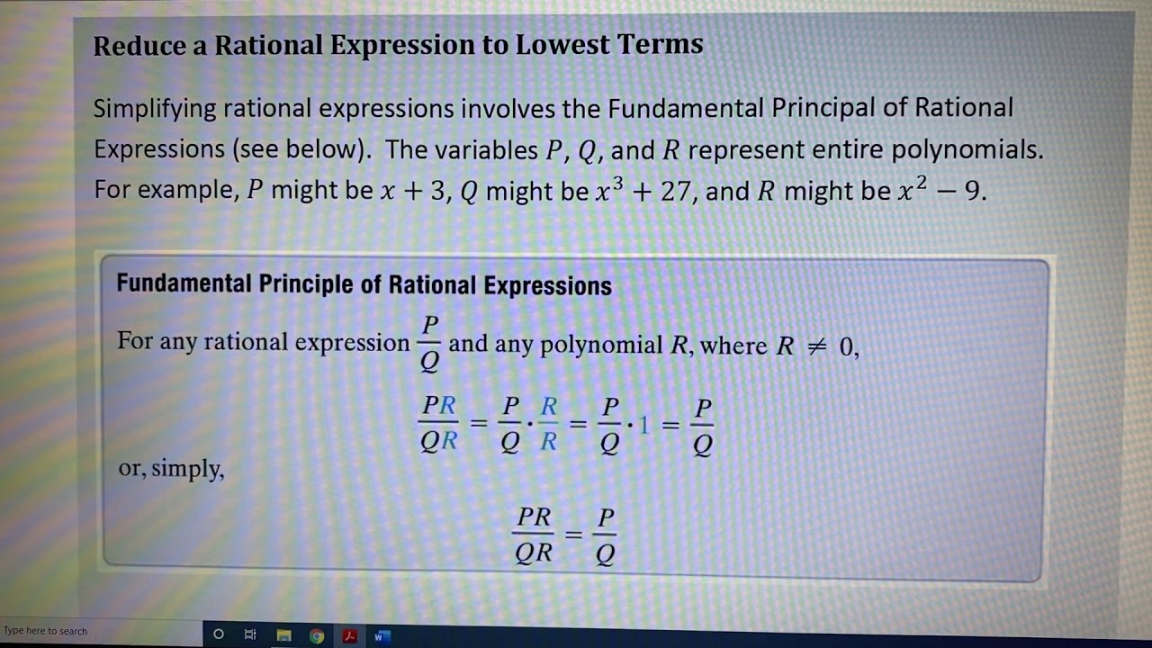 Reducing a Rational Expression to Lowest Terms (Part 1) - YouTube