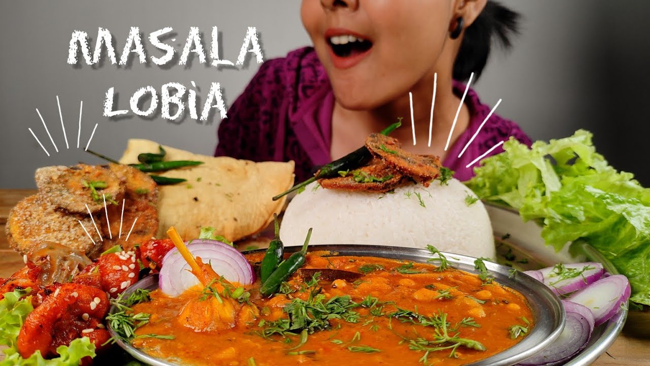 COOKING & EATING SPICY MASALA LOBIA, MUSHROOM FRY, CRISPY BEGUN BHAJA ...