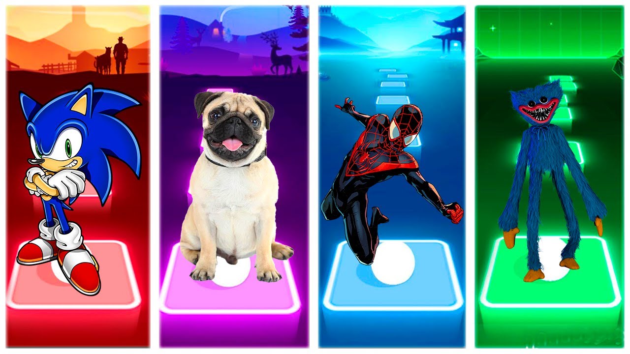 Sonic VS Pug VS Miles Morales VS Huggy Wuggy TILES HOP Master - YouTube