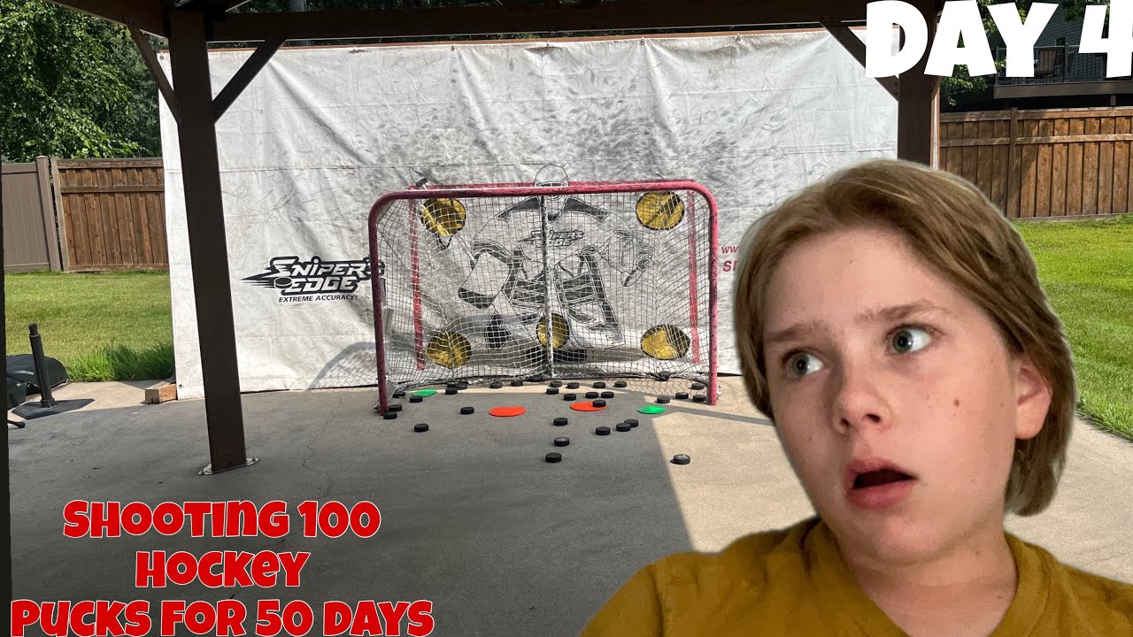 Shooting 100 hockey pucks for 50 days! Day 4. - YouTube