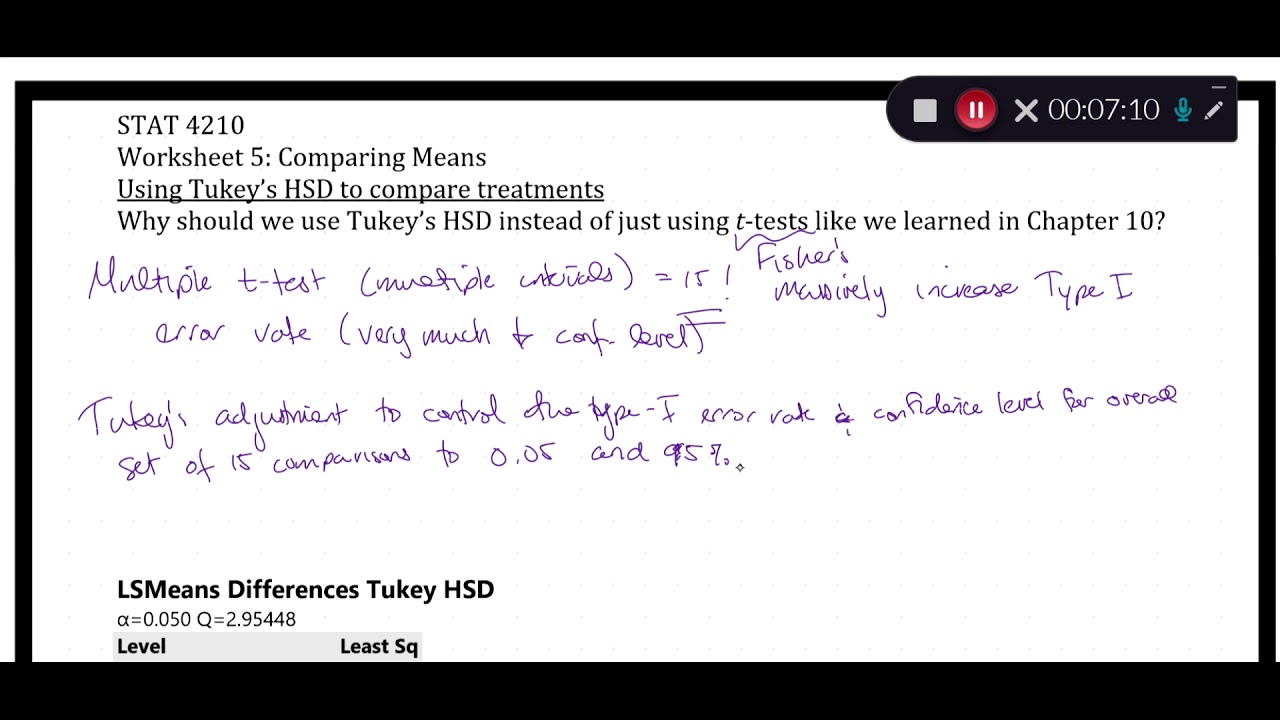 Using Tukey's HSD to Compare Treatments - YouTube