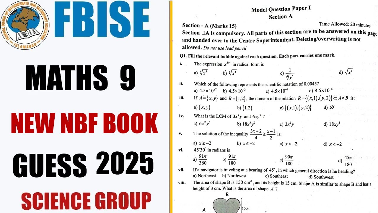 Maths 9 SSC-1 Guess Paper NBF 2025 | Federal Board - YouTube