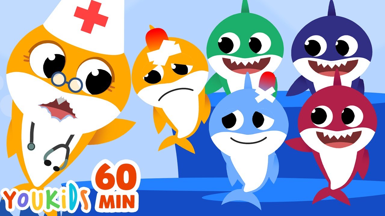 Five Little Baby Sharks Jumping on the Bed + More Baby Shark Songs ...