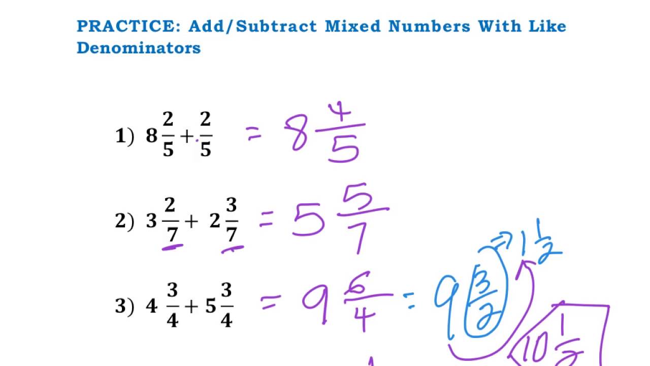 Fraction 6-Add-subtract mixed numbers - YouTube