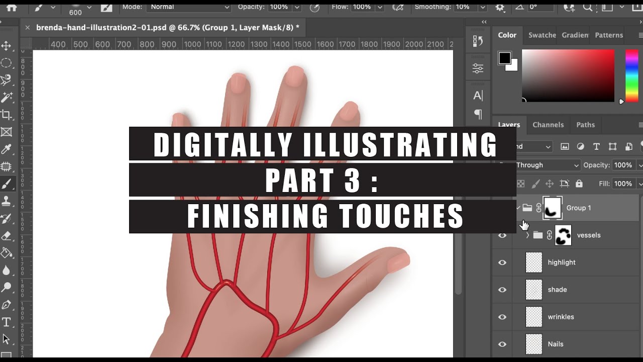Digitally Illustrating a hand final touches - Part 3 - YouTube