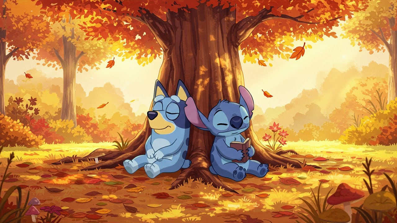 Stitch & Bluey Relaxing Autumn Forest 🍂 Lofi Study Work Relax Under ...
