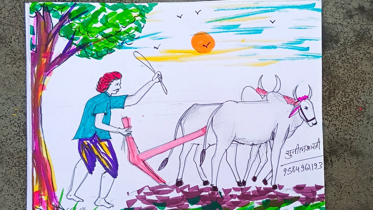 Simple Kisaan Painting Step By step ! How To Draw Kisan Bhai Drawing ...