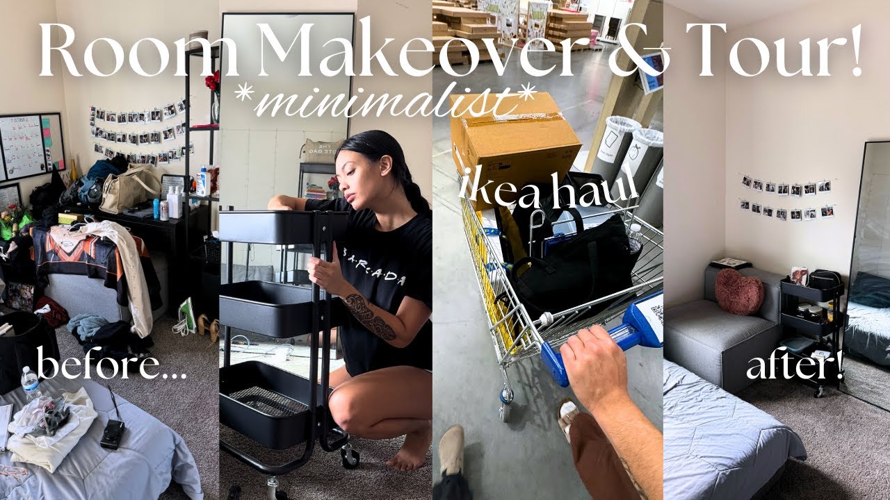 MINIMALIST room makeover + tour! 🧺 ikea haul, building furniture ...