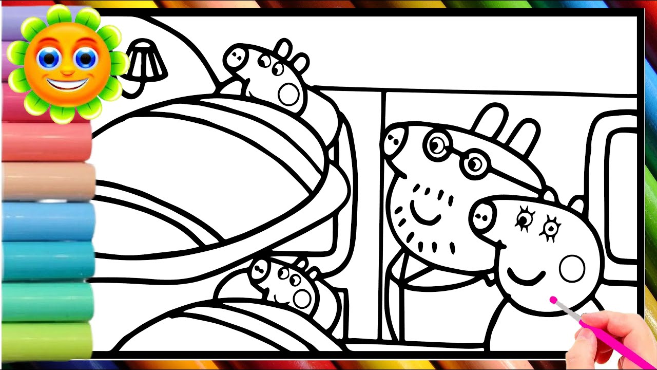 Draw and Color Peppa Pig family long train journey || Drawing and ...