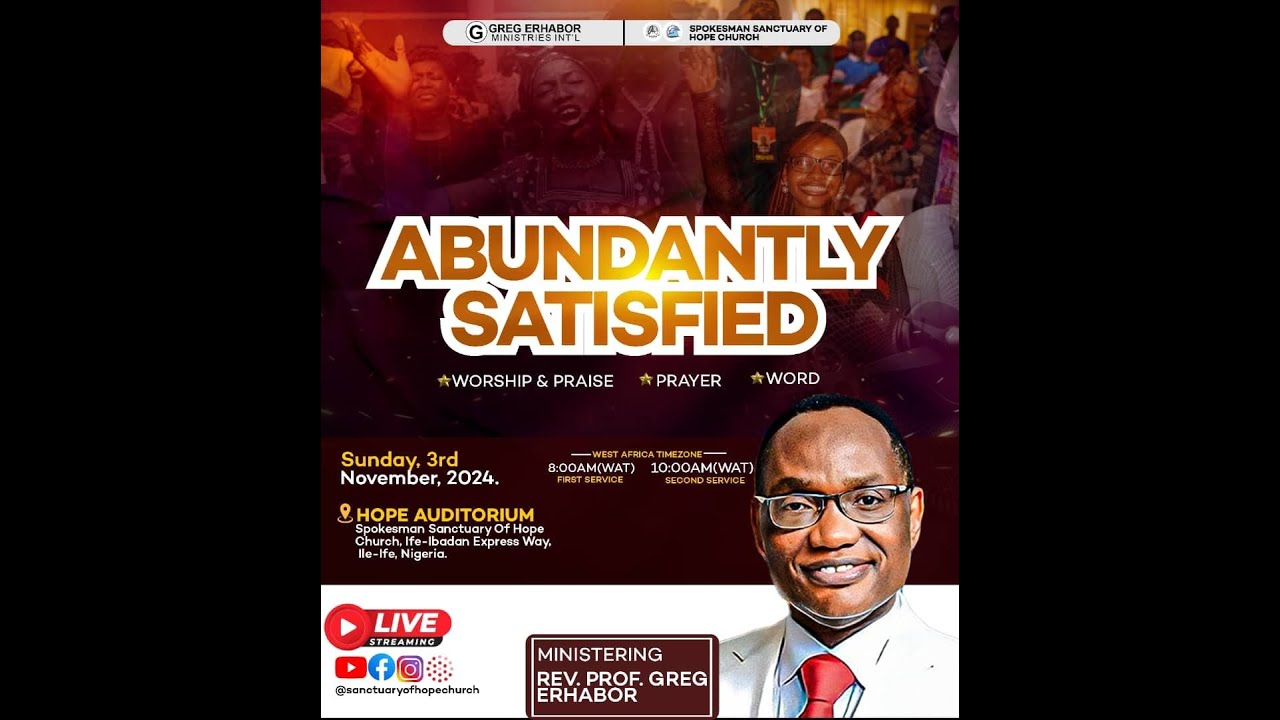 ABUNDANTLY SATISFIED|| SUNDAY SERVICE || 03-11-2024 - YouTube