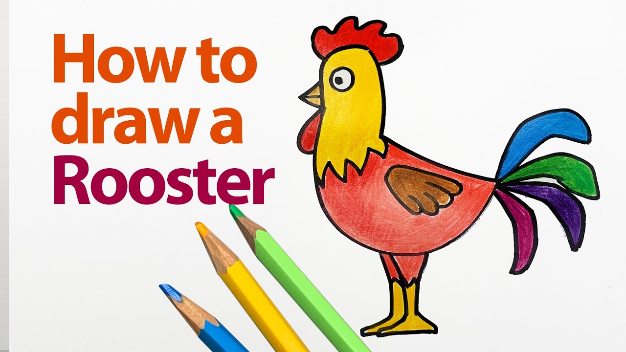 How to draw and color a Rooster - YouTube
