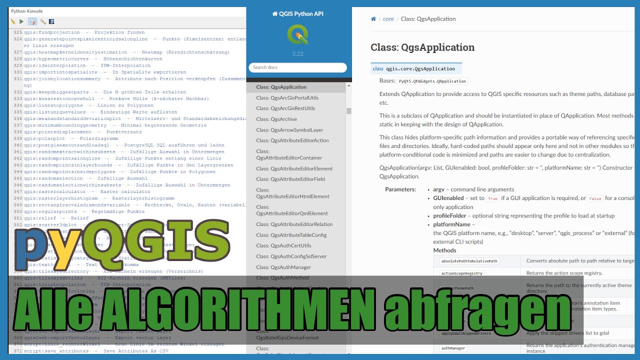 Alle mit python in QGIS zugreifbare Algorithmen auflisten | pyQGIS - YouTube