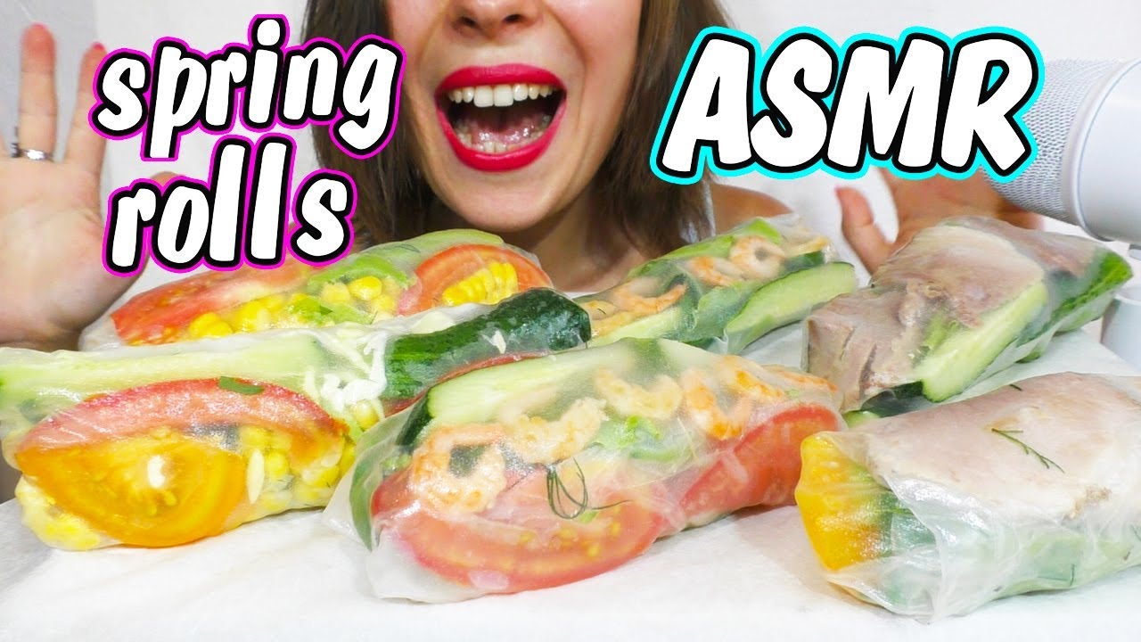 ASMR SHRIMP SPRING ROLLS + BACON & SALAD (Crunchy Eating Sounds) NO ...