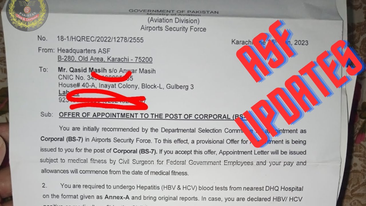Asf Joining Letter 2023 || Asf Appointment Letter || Asf Joining Letter ...