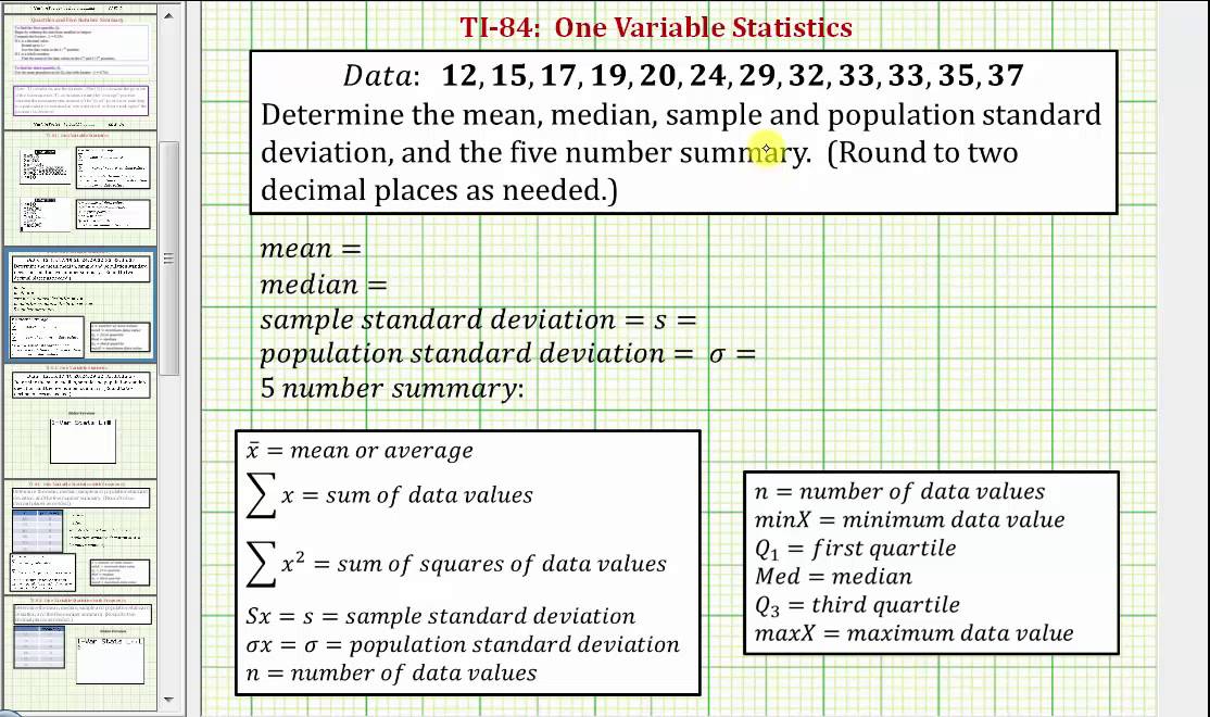 TI84 One Variable Statistics Overview - YouTube